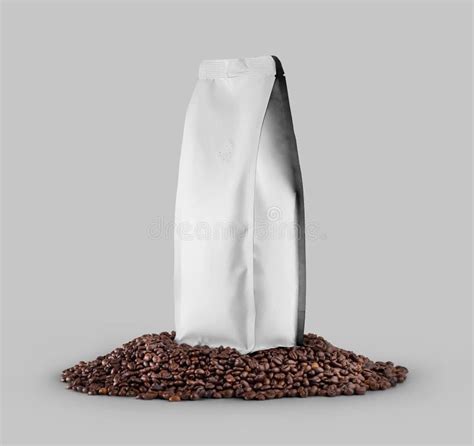 White Coffee Pouch Mockup Packaging Presentation On Coffee Beans Side
