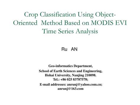 Ppt Crop Classification Using Object Oriented Method Based On Modis Evi Time Series Analysis