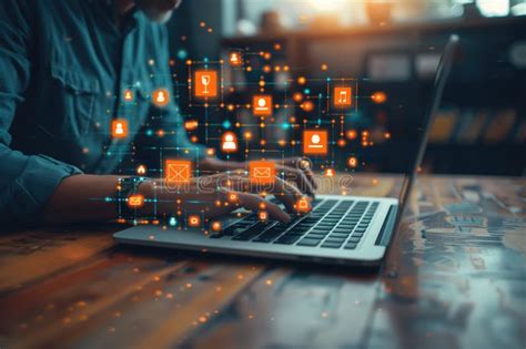 Digital Networking And Communication Concept With Laptop And Icons