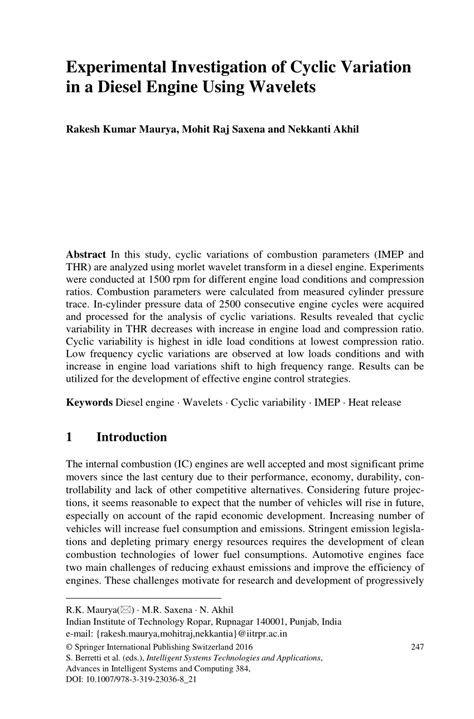 Pdf Experimental Investigation Of Cyclic Variation In A Diesel Engine