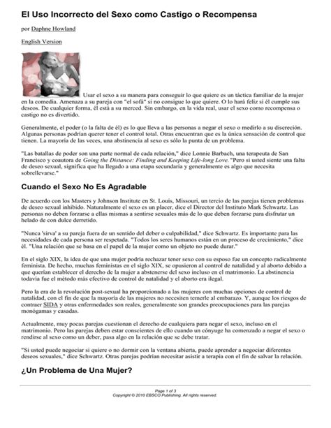 El Uso Incorrecto Del Sexo Como Castigo O Recompensa