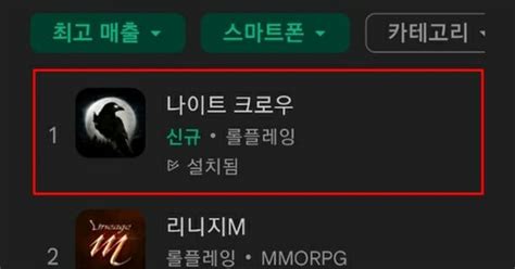 위메이드 나이트크로우 구글 매출 1위 수복인기 지속