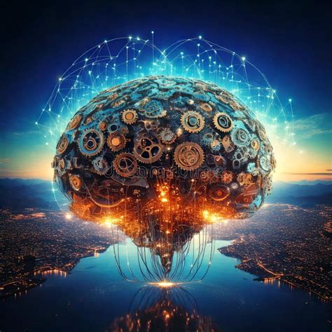 Ai Brain Tree Of Knowledge Futuristic Neural Network With Glowing Circuitry Stock Illustration