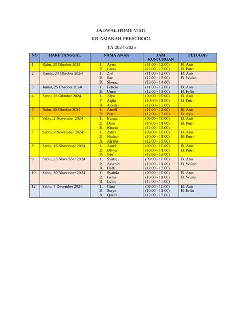 Jadwal Home Visit Pdf
