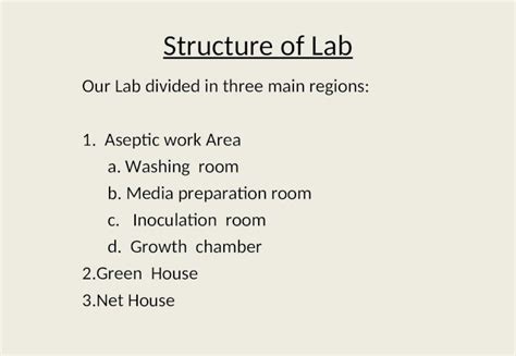 Ppt Structure Of Lab Our Lab Divided In Three Main Regions 1 Aseptic Work Area A Washing