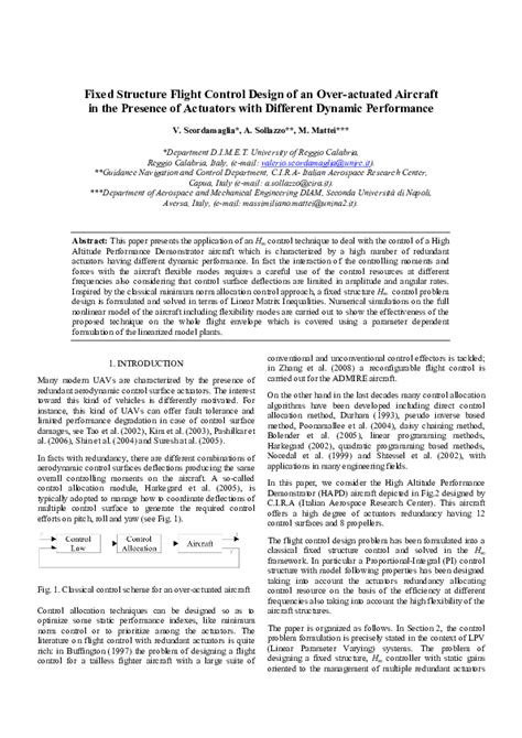 Pdf Fixed Structure Flight Control Design Of An Over Actuated Aircraft In The Presence Of