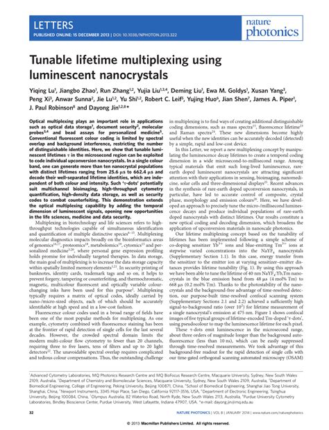 Pdf Tunable Lifetime Multiplexing Using Luminescent Nanocrystals