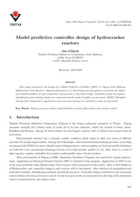 Pdf Model Predictive Controller Design Of Hydrocracker