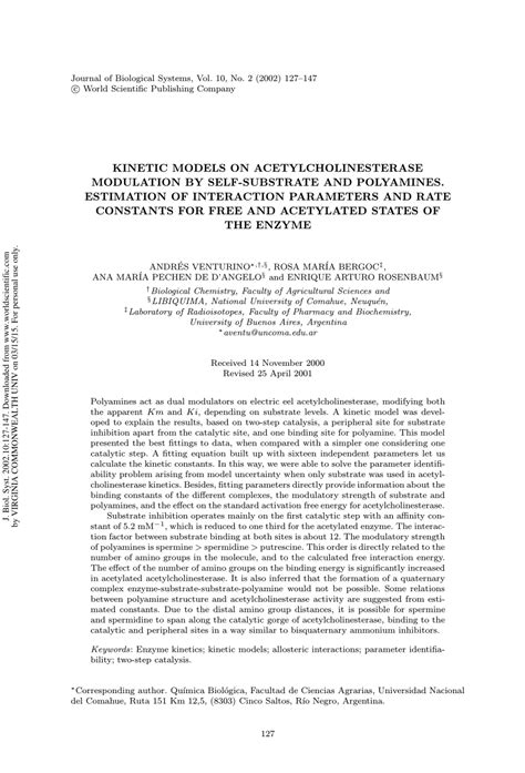 Pdf Kinetic Models On Acetylcholinesterase Modulation By Self Substrate And Polyamines