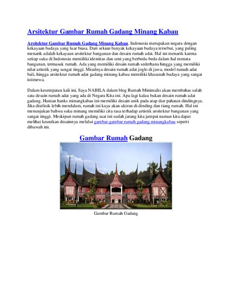 Pdf Arsitektur Gambar Rumah Gadang Minang Kabau