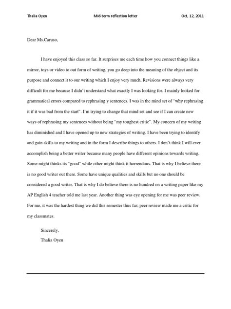 Midterm Reflection Letter Pdf Career And Growth Language Arts