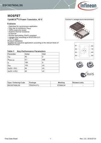Bsc007n04ls6 Datasheet Mosfet N Ch 40v 48a Full Specification With