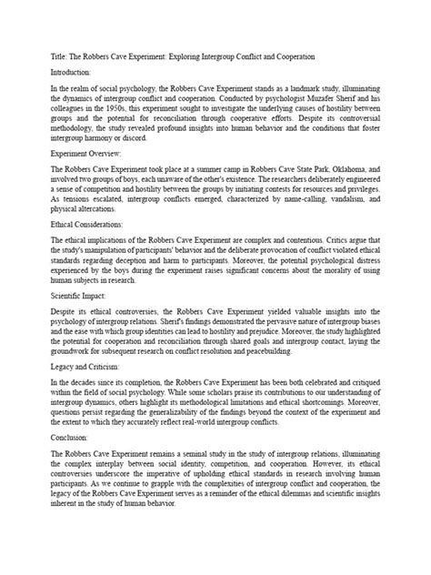 the robbers cave experiment pdf experiment social psychology