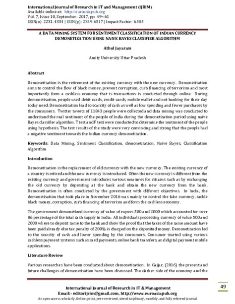 Pdf A Data Mining System For Sentiment Classification Of Indian Currency Demonetization Using