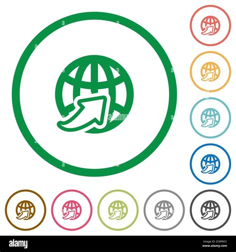 set of worldwide color round outlined flat icons on white background