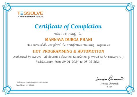 Mannava Durga Phani On Linkedin Certification Iiot Automation