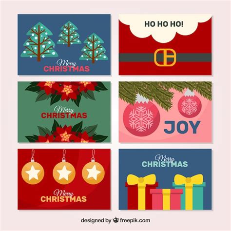 Set de tarjetas de navidad en diseño plano Vector Gratis