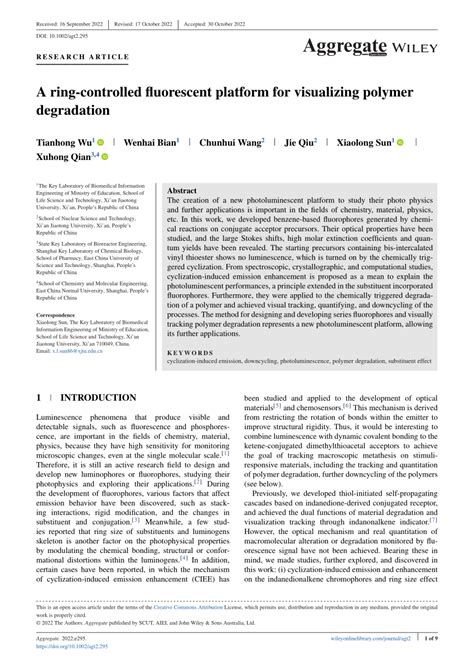 Pdf A Ring‐controlled Fluorescent Platform For Visualizing Polymer Degradation