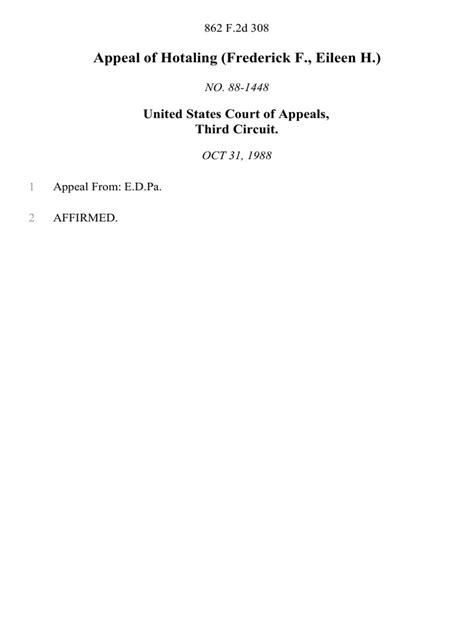 Appeal Of Hotaling Frederick F Eileen H 862 F2d 308 3rd Cir