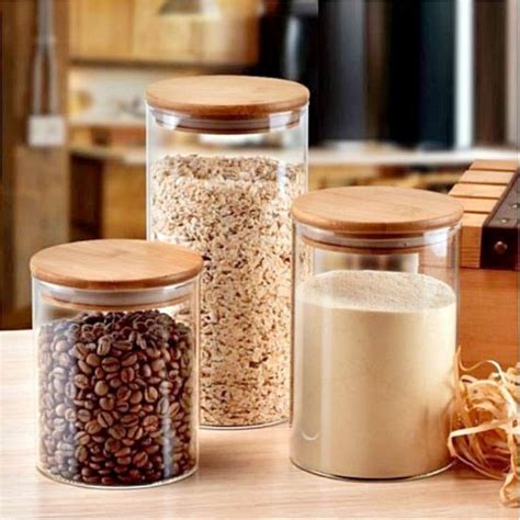Jual TOPLES KACA TUTUP KAYU Bulat Kedap Udara Aesthetic Borosilicate Glass Storage Jar Shopee