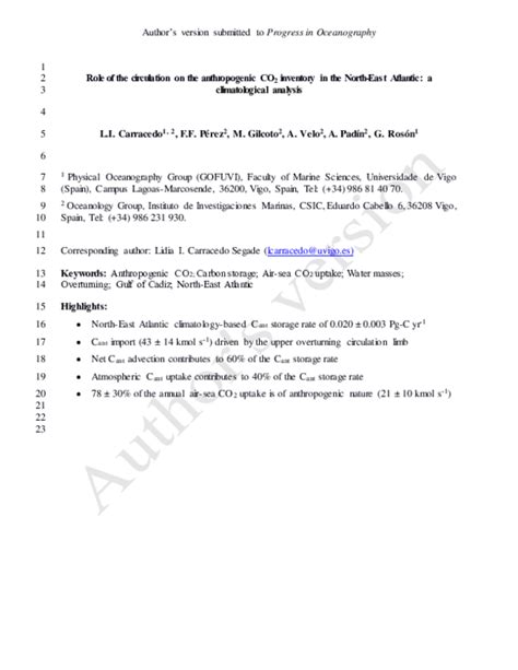 Pdf Role Of The Circulation On The Anthropogenic Co2 Inventory In The
