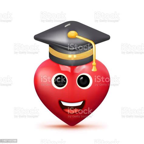 붉은 심장은 대학 모자 졸업 모자 박격포 보드를 착용합니다 교육 학위 수여 개념 3d 벡터 일러스트레이션 만화 최소 스타일 3차원 형태에 대한 스톡 벡터 아트 및 기타