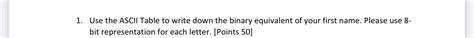 solved use the ascii table to write down the binary