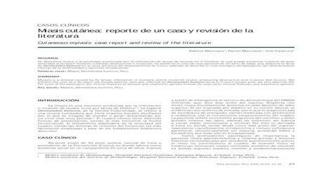 Miasis Cutánea Reporte De Un Caso Y Revisión De La