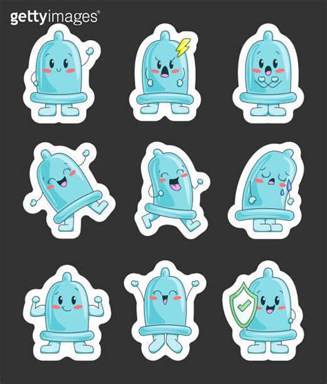 Cute Happy Condom Characters Sticker Bookmark Safe Sex Contraception