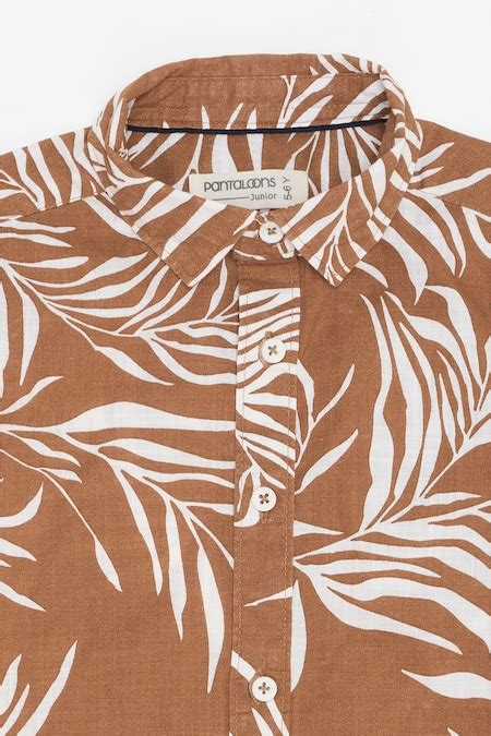 Brown Leaf Print Button Up Shirt Selling Fast At