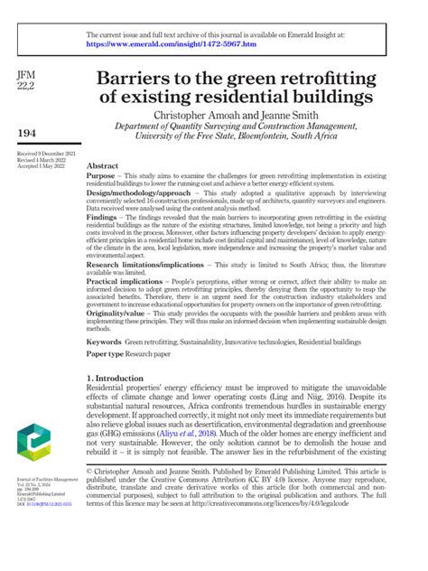 Barriers To The Green Retrofitting Of Existing Residential Buildings Pdf Green Building