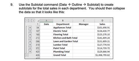 solved use the subtotal command data → outline → subtotal