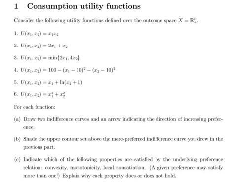 solved consider the following utility functions defined over
