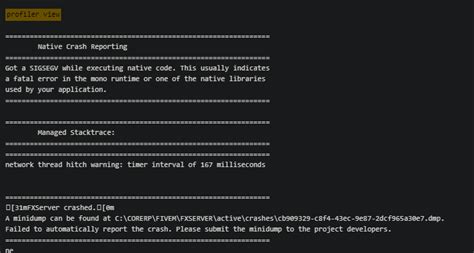 server crash when using profiler bug reports cfx re community