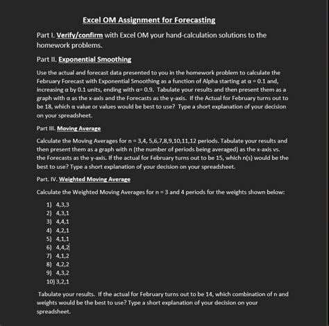Excel OM Assignment For Forecasting Part I Chegg Com