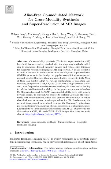 Pdf Alias Free Co Modulated Network For Cross Modality Synthesis And Super Resolution Of Mr Images