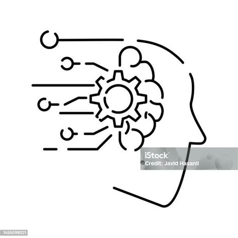 인공 지능 라인 아이콘입니다 두뇌 로봇 Ai 머리 기술 얼굴 인식 알고리즘 자기 학습 딥 러닝 디지털 사이버 휴머노이드 및 채팅 기계류에 대한 스톡 벡터 아트 및 기타
