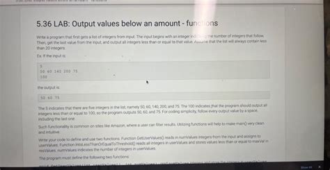 Solved 536 Lab Output Values Below An Amount Funcions