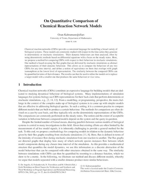 Pdf On Quantitative Comparison Of Chemical Reaction Network Models