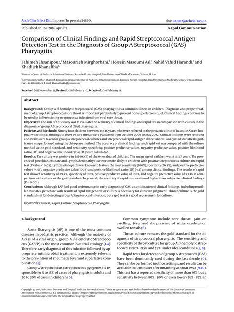 Pdf Comparison Of Clinical Findings And Rapid Streptococcal Antigen Detection Test In The