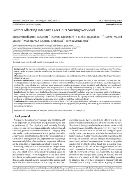 Pdf Factors Affecting Intensive Care Units Nursing Workload
