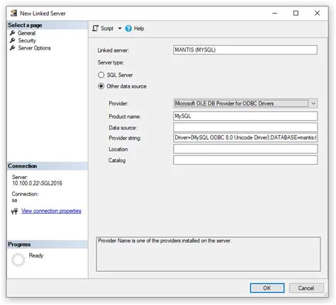 come creare un linked server tra sql server e mysql
