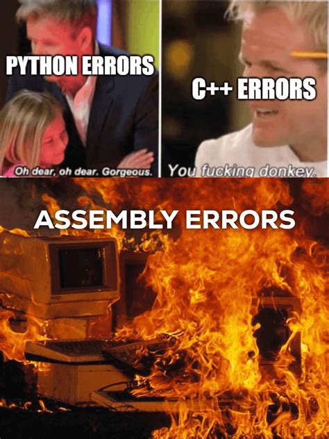 Python Vs C Vs Assembly Error Messages Rprogrammerhumor