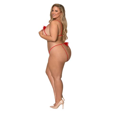 Magic Silk Marabou Cupless And Crotchless Bra And Panty Set Red Queen