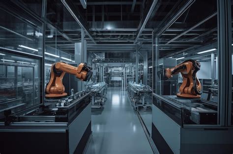 Premium Ai Image Automated Industrial Setting With Interconnected Machines And Robots