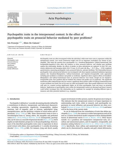 Pdf Psychopathic Traits In The Interpersonal Context Is The Effect Of Psychopathic Traits On