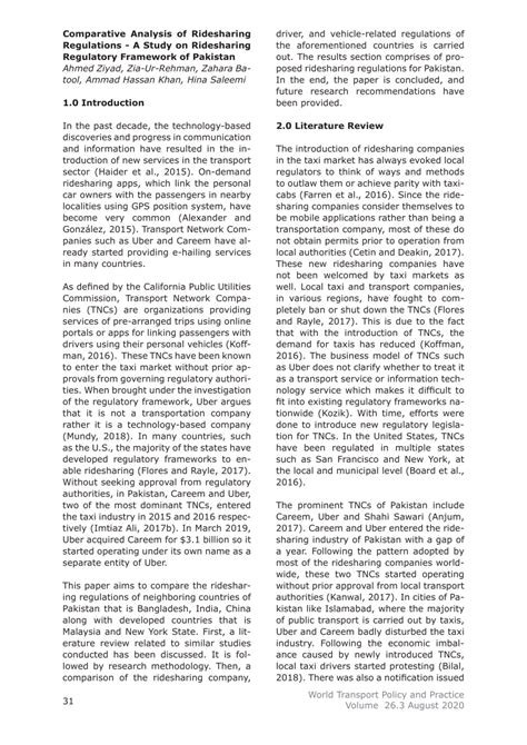 Pdf Comparative Analysis Of Ridesharing Regulations A Study On