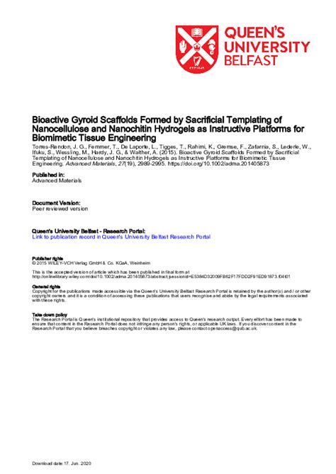 Pdf Bioactive Gyroid Scaffolds Formed By Sacrificial Templating Of Nanocellulose And