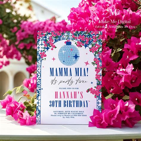 Mamma Mia Themed Birthday Invitation Template 30th Birthday Invite