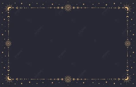 Fantasy Mystic Celestial Frame Vector Background With Golden Border